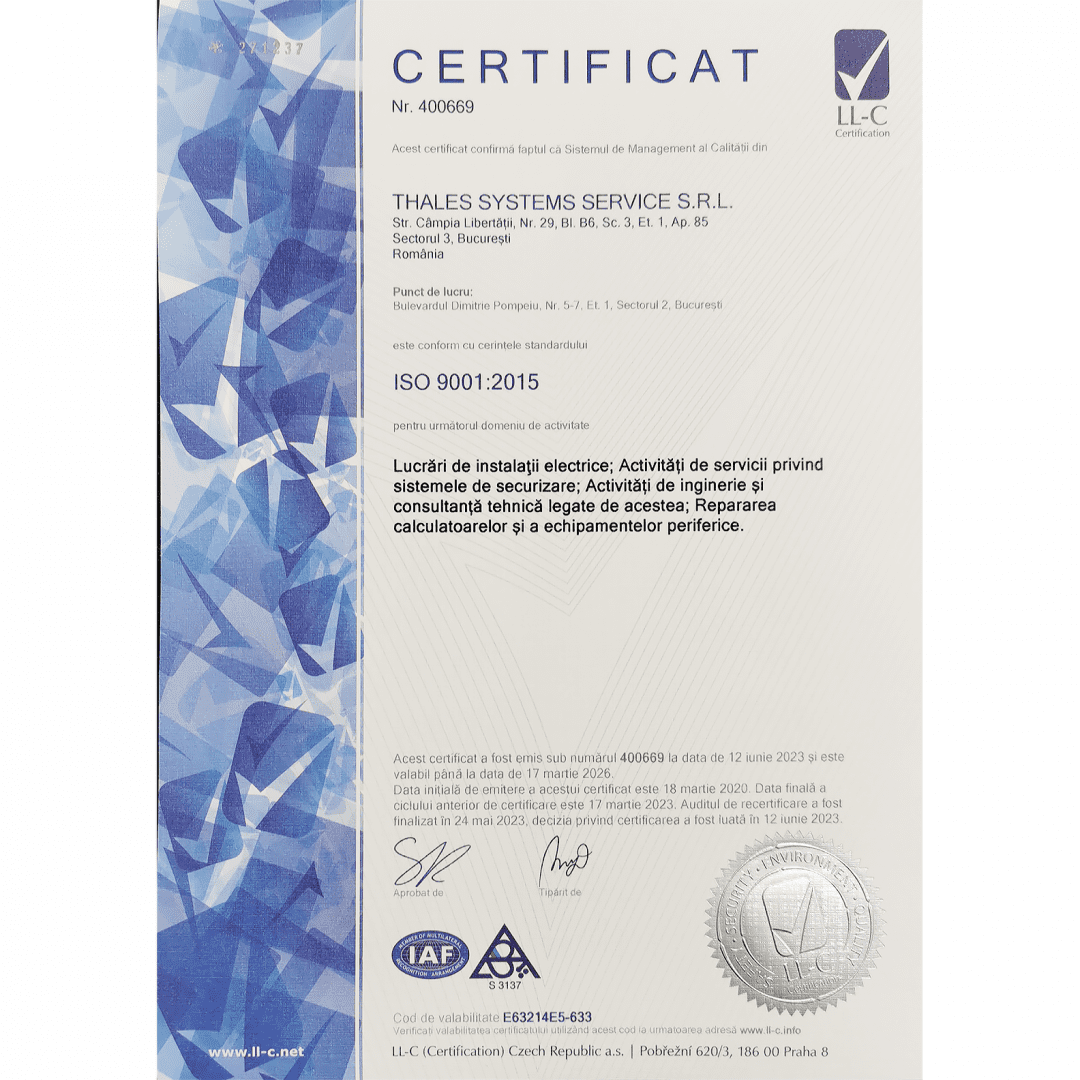 Certificat ISO 9001 - THALES Systems Service SRL